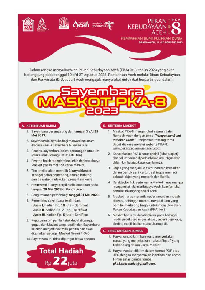 Pemerintah Aceh Buka Sayembara Maskot PKA ke-8, Ini Syaratnya - Nukilan