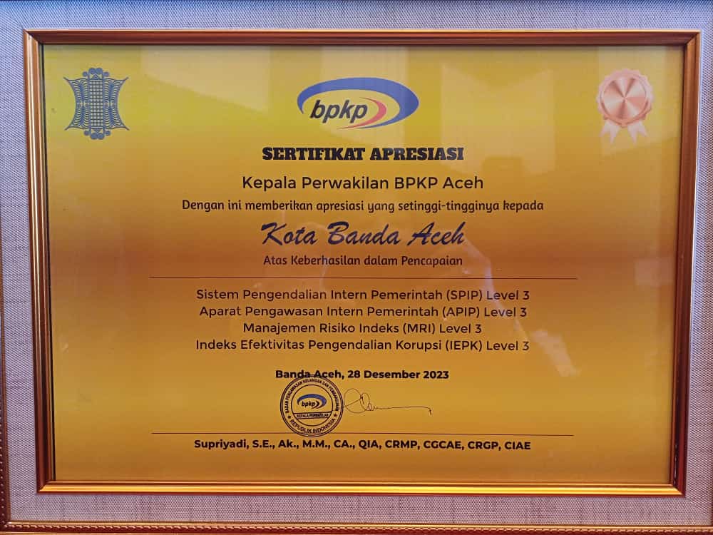 Banda Aceh Terima Penghargaan Maturitas SPIP Level 3 dari BPKP - Nukilan
